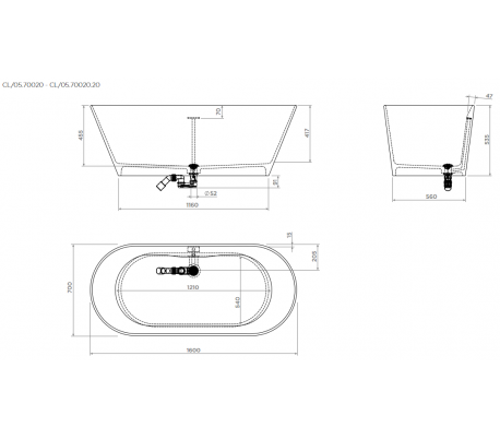 SOLIUM fritstående badekar 160 x 70 cm Aluite - Mat hvid