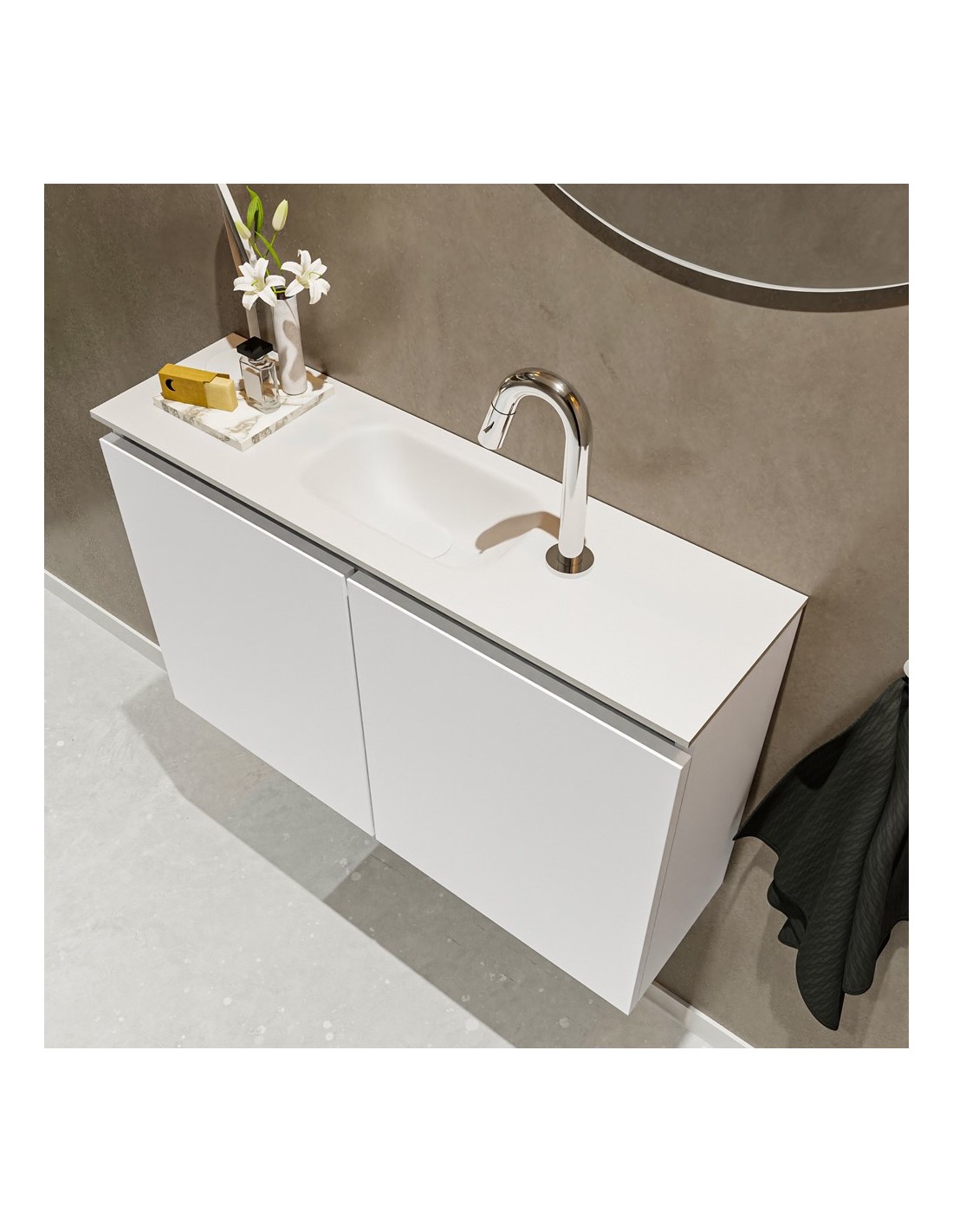 TURE Komplet badmiljø centreret håndvask B80 cm MDF - Talkum/Talkum