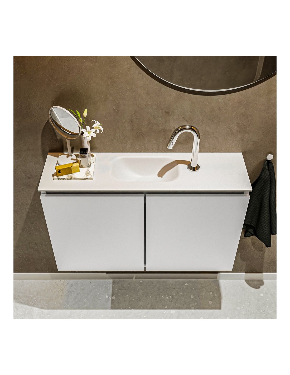 TURE Komplet badmiljø centreret håndvask B80 cm MDF - Talkum/Talkum