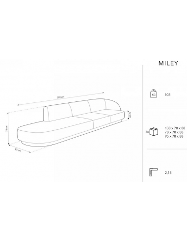 Miley venstrevendt chaiselong sofa i chenille B302 x D85 cm - Grå