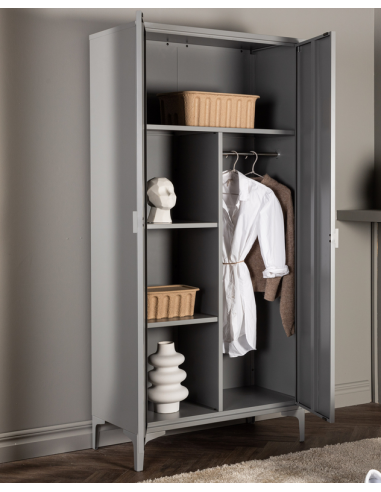 Piri klædeskab i stål H183 x B85 x D45 cm - Lysegrå